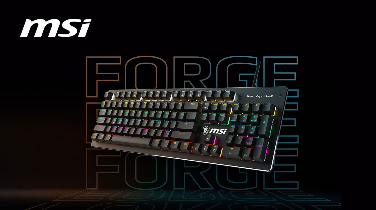 MSI FORGE GK300 Gaming Keyboard - Clicky Blue Mechanical Switches, 9-Mode RGB, Ergonomic Keycaps ...